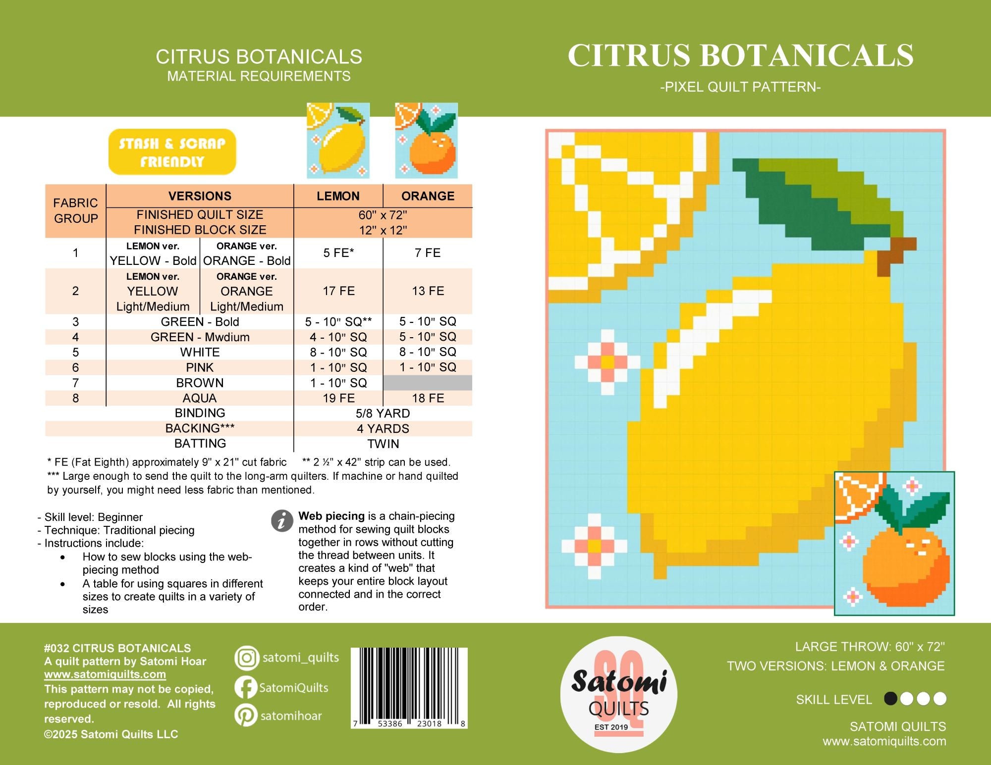 CITRUS BOTANICALS_ paper quilt pattern – Satomi Quilts